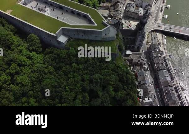 A stunning aerial view of the Dinant Citadel, a fortress perched atop a ...