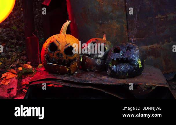 scary as from horror movies, orange Halloween pumpkins in molten hot ...