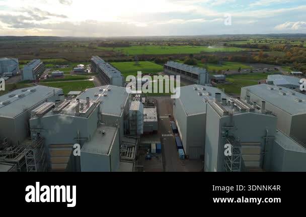 Sweeping aerial drone view of Staythorpe Power Station, a major CCGT ...