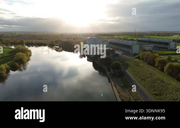 Sweeping aerial drone view of Staythorpe Power Station, a major CCGT ...