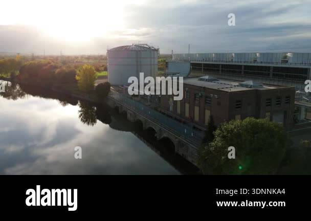 Sweeping aerial drone view of Staythorpe Power Station, a major CCGT ...
