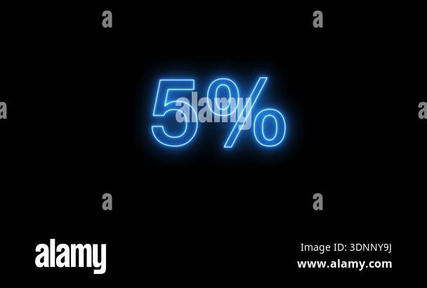 Neon 50% number counter animation on black background. Bright neon text ...