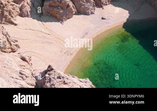 Samothraki, Greece. Aerial view of a small remote white sand beach ...