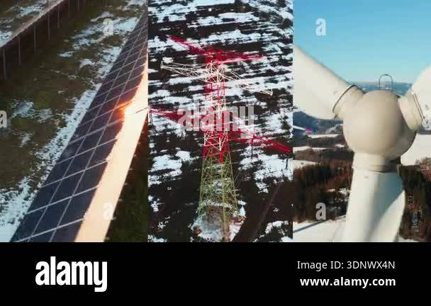 Collage of renewable energy technologies with solar panels station ...
