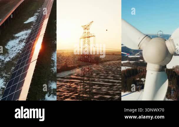 Collage of alternative energy sources including solar panels power ...