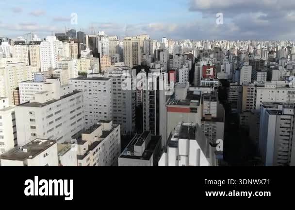 Dense urban skyline with layered residential towers extending across ...