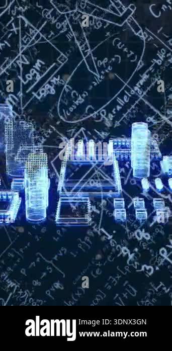 Animation of mathematical equations over computer circuit board on ...