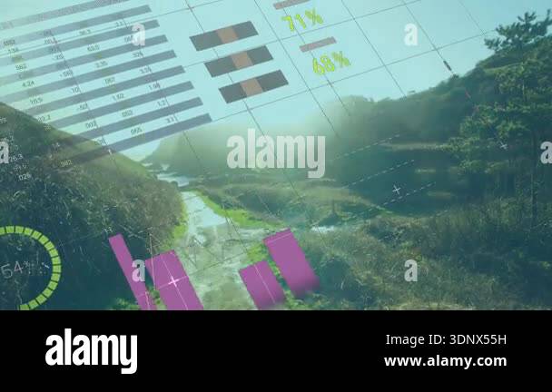 Grid overlay appearing over path sparking 3D bar graphs rising pie ...