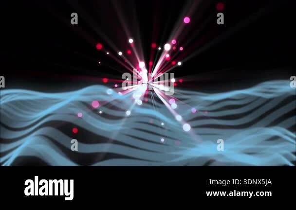Light point emerging sparking waves undulating, pink rays radiating ...