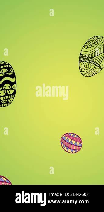 Animation of easter eggs falling on green background. easter sunday and ...
