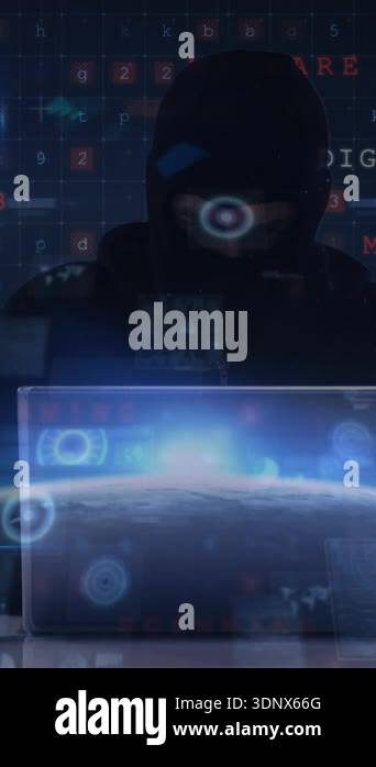 Animation of cyber attack warning over scopes scanning and hacker ...