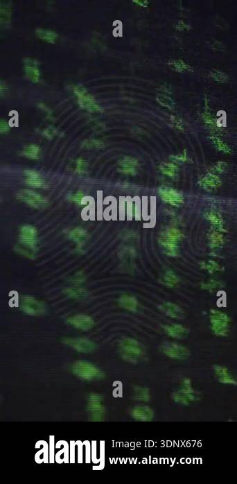 Animation of green digital code forming abstract data matrix on dark ...