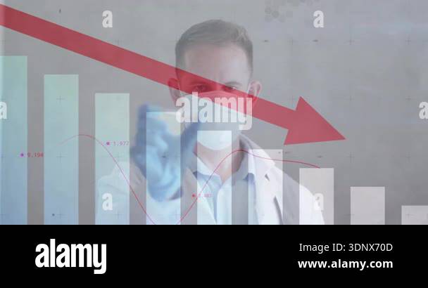 Doctor raising gloved finger and tracing chart overlay, picking test ...