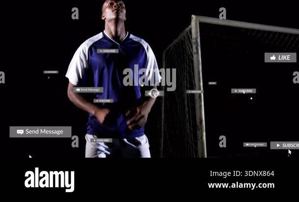 Soccer player lifting gaze and attracting floating notification icons ...