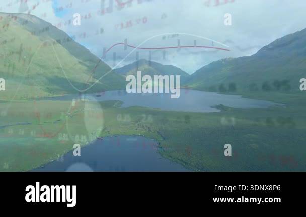 Scene opening initiating overlays over lake revealing chart elements ...