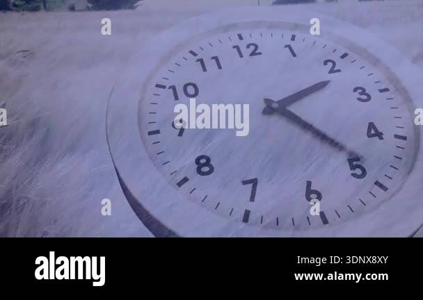 Opening shot showing clock face initiating minute and hour hands ...