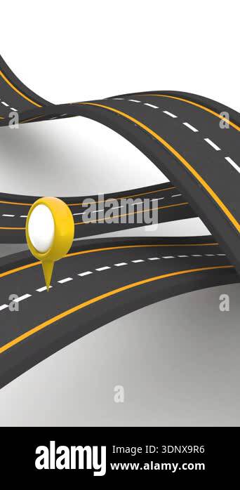Animation of location marks over roads on white background. transport ...