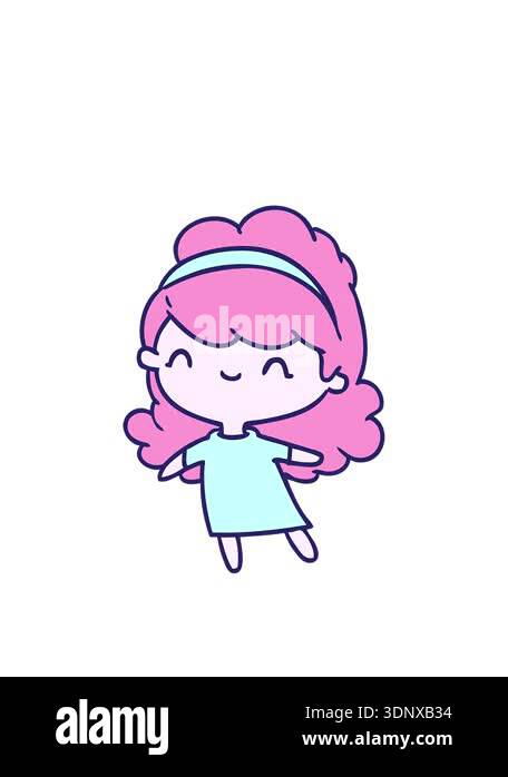 stretching up animation of cartoon illustration kawaii girl with head ...