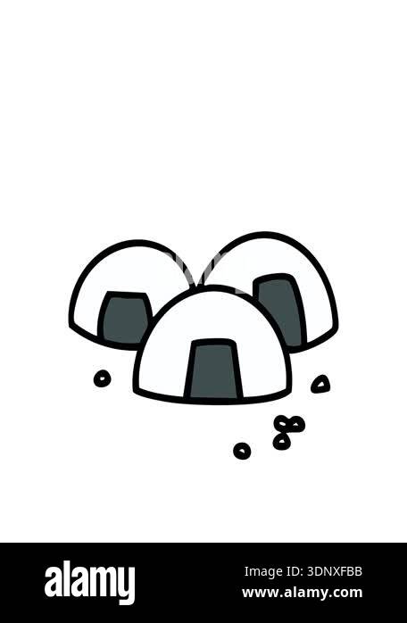 stretching up animation of traditional japanese onigiri rice snack ...