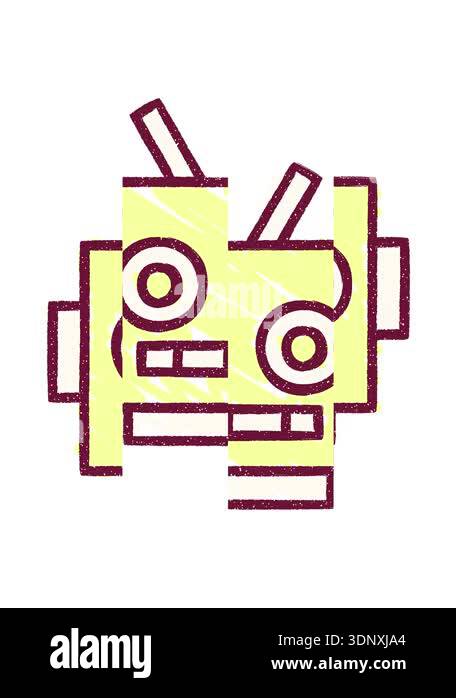 splitting motion animation of Robot Head Chalk Drawing in bright glow ...