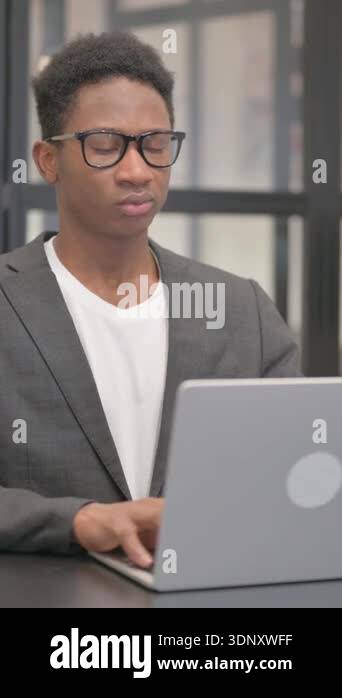 Vertical, African American Man Working on Laptop Stock Video Footage ...