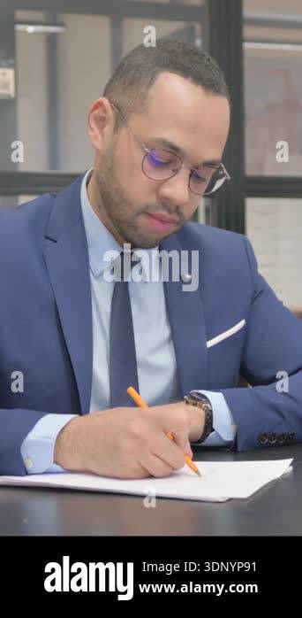Vertical, Man in Suit Struggling to Write a Letter Stock Video Footage ...