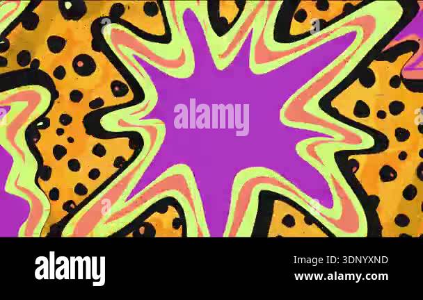 Abstract star splash shape with purple center on yellow background ...