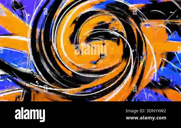 Abstract graffiti spiral background with orange blue paint swirl ...