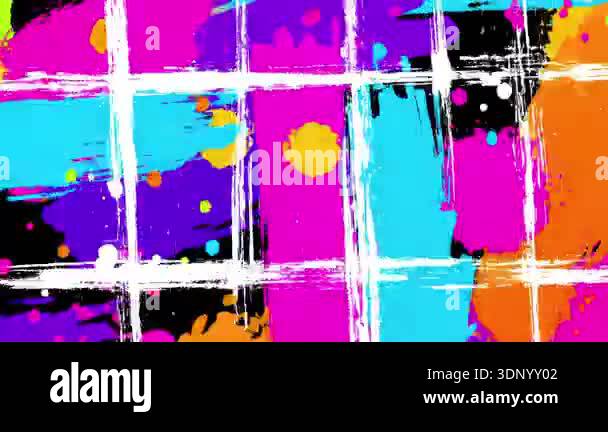 Abstract grid background with hand painted squares, splatter accents ...