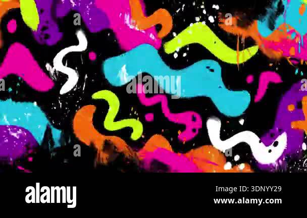 Wavy Neon Squiggles Abstract Graffiti Background With Colorful Hand ...