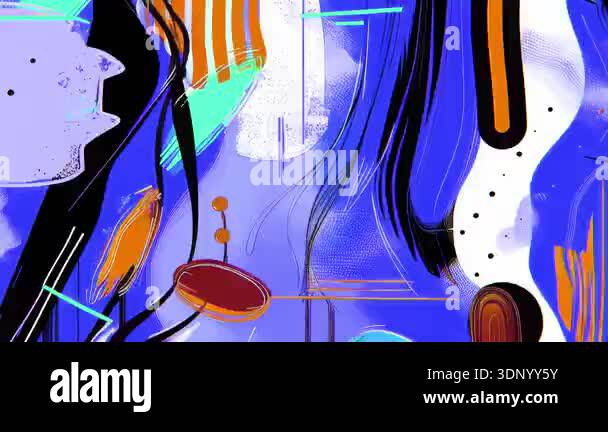 Abstract graphic background with bold blue shapes, white flowing paint ...