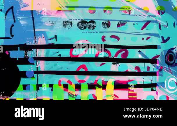 Cyan pink abstract glitch background, hand drawn grunge paint strokes ...