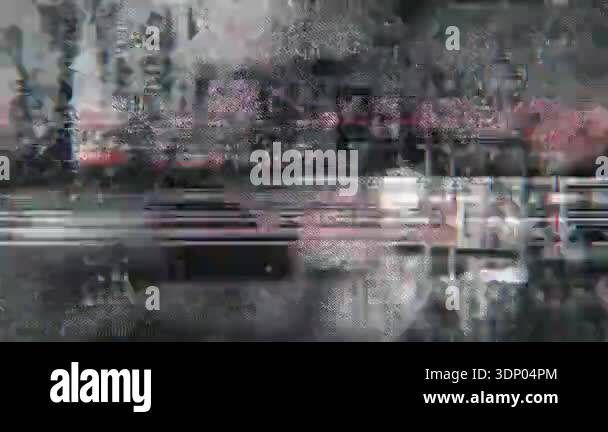 Black and white glitch texture with heavy horizontal distortion lines ...