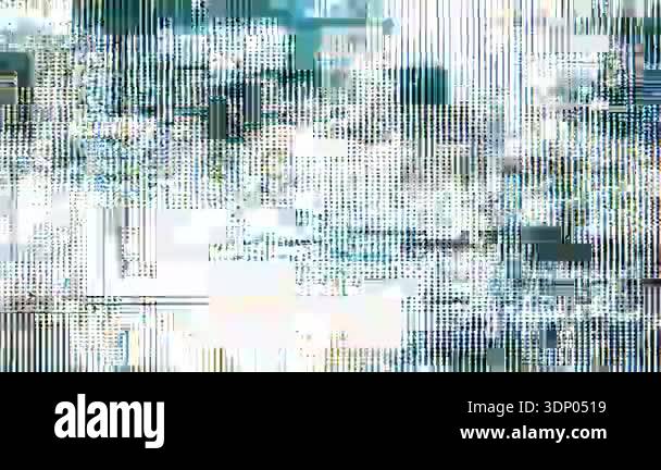Vertical glitch scanlines, distorted pixel grid, washed urban texture ...