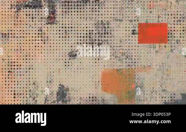 Halftone dot grid with orange square blocks, distressed paper texture ...