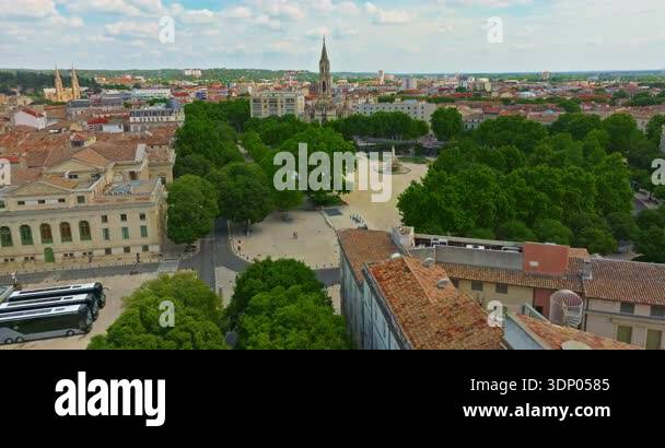 Aerial view of Nimes city with Roman amphitheater, travel in Nimes ...