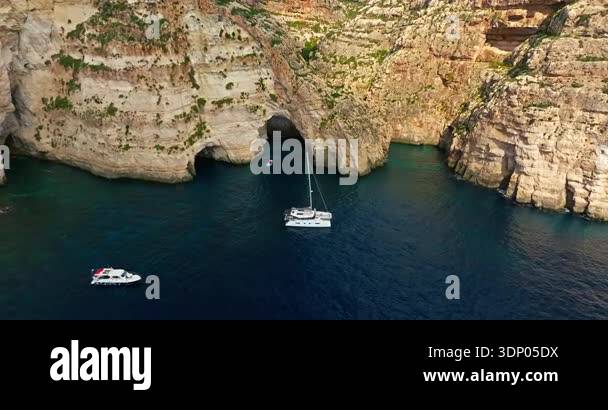 Aerial view of Blue Grotto in Malta. Natural window in rock. One of the ...