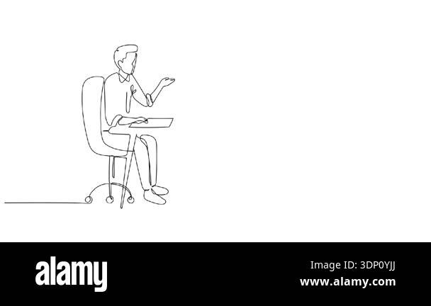 Animated self drawing of continuous line draw formal three men in ...