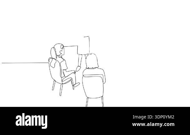 Animated self drawing continuous line draw formal female presenter ...