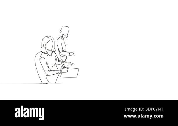 Animated self drawing of continuous line draw five women engaged in a ...