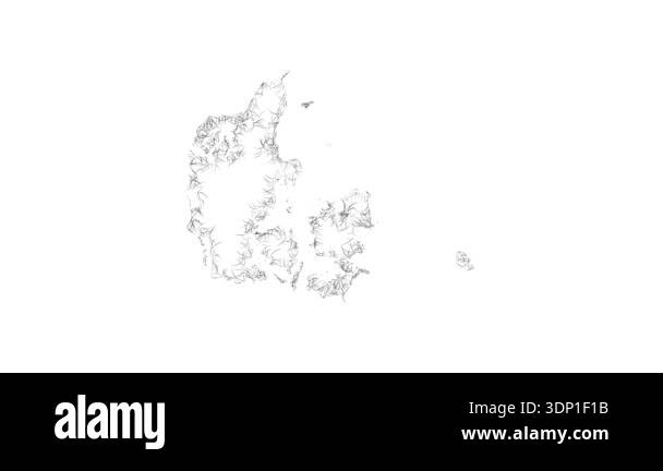 Sketch style minimal Denmark outline map animation - smooth progressive ...