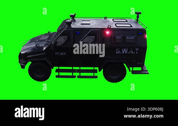 Static armor swat police car green screen isolate. Realistic flashing ...