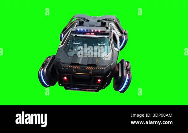 Futuristic cyber police flying car. realistic dynamic reflections on ...