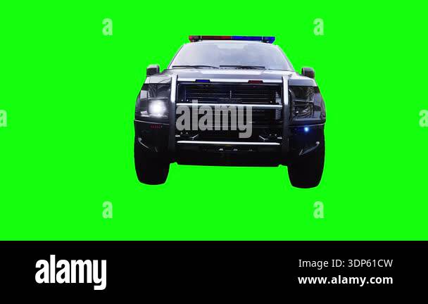 Static police pickup car green screen isolate. Realistic flashing ...