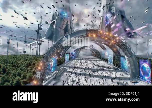 Futuristic city. Sci fi architecture and buildings. Future concept ...