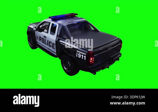 Static police pickup car green screen isolate. Realistic flashing ...