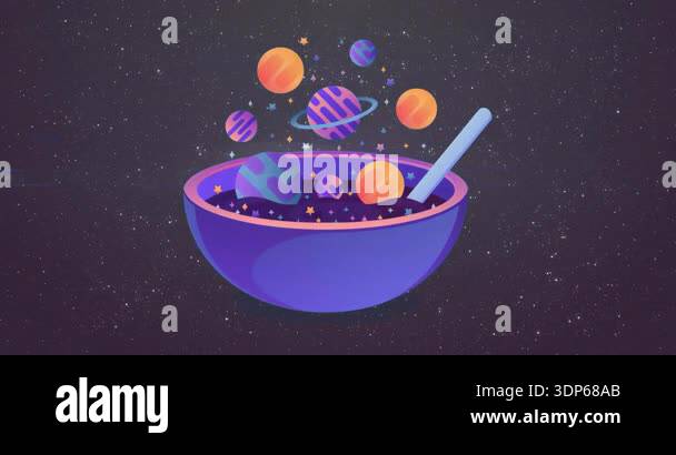 Bowl appearing then planets rising with particles and sweeping lens ...