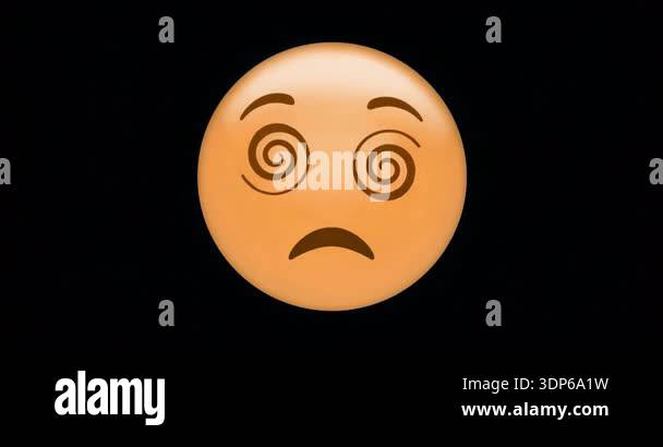 Lens-flare striking dizzy face emoji, sweeping stage and fading to ...