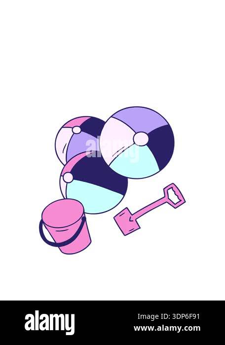 stretching up animation of cartoon doodle beach balls with a bucket and ...