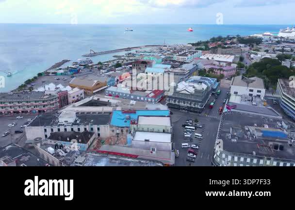 Bridgetown historic city center aerial view with Bridgetown port at the ...